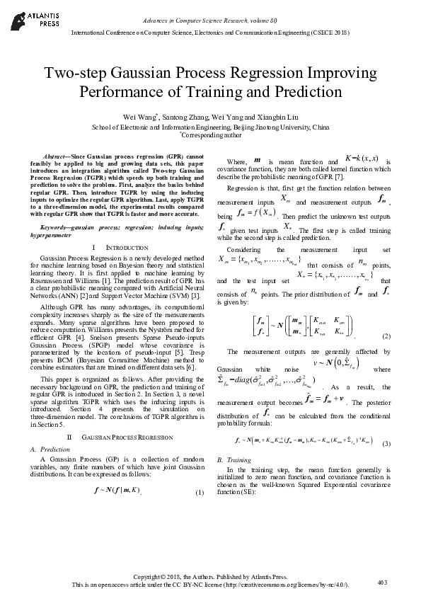 (PDF) Two-step Gaussian Process Regression Improving Performance of Training and Prediction