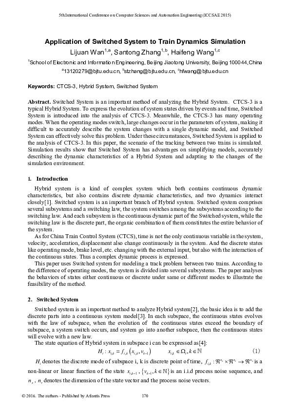 (PDF) Application of Switched System to Train Dynamics Simulation