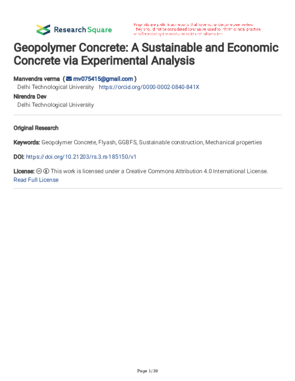 (PDF) Geopolymer Concrete: A Sustainable and Economic Concrete via ...