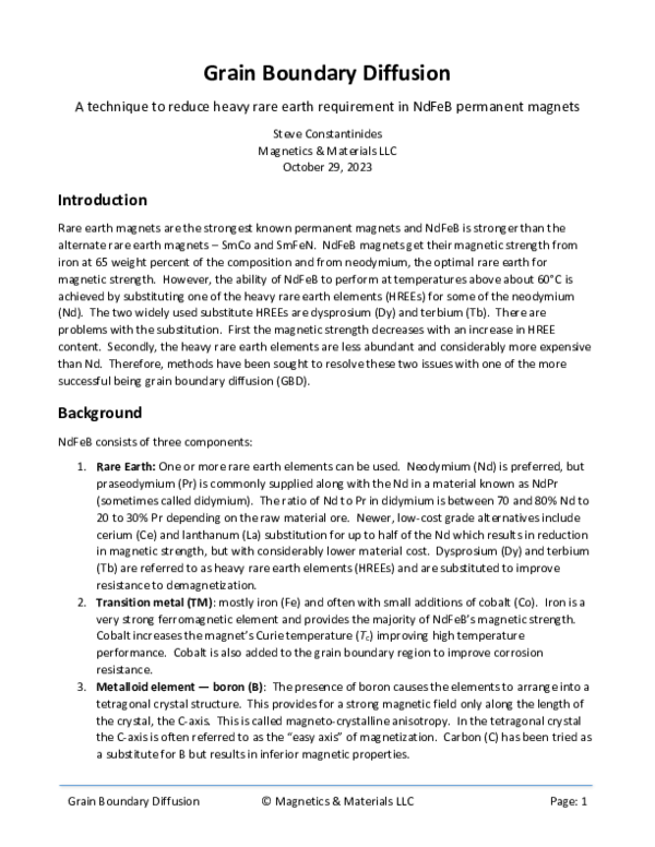(PDF) Grain Boundary Diffusion A technique to reduce heavy rare earth requirement in NdFeB ...