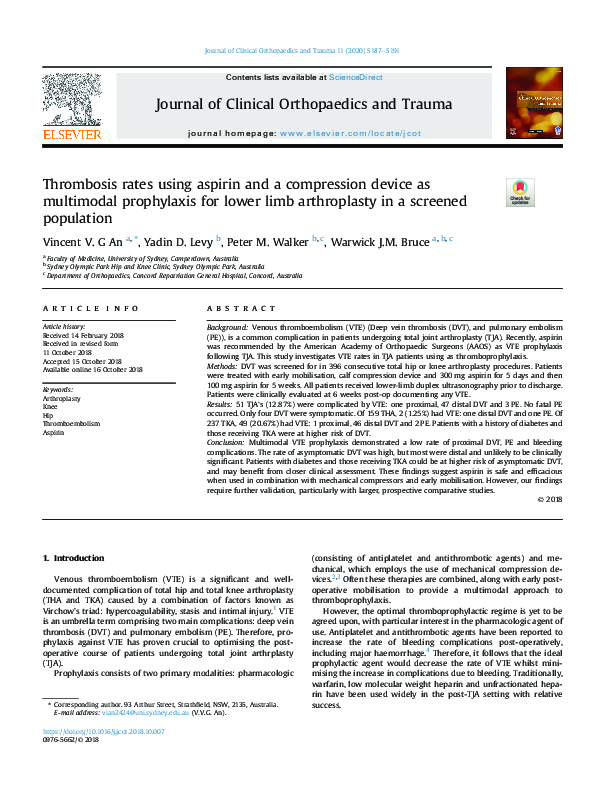 (PDF) Thrombosis rates using aspirin and a compression device as ...