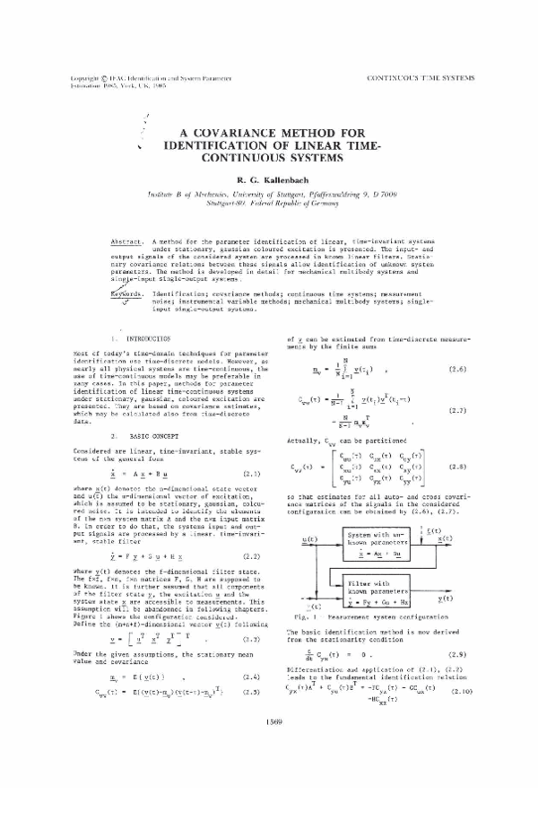 (PDF) A Covariance Method for Identification of Linear Time-Continuous ...