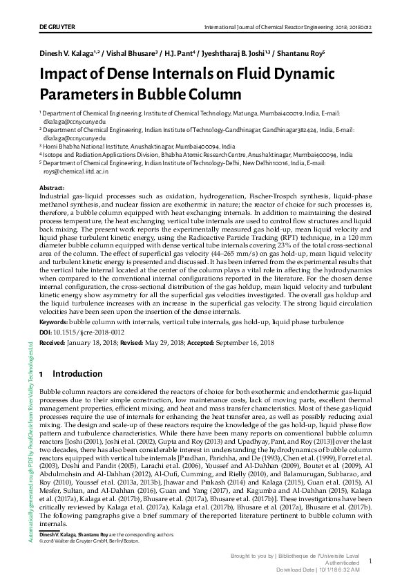 (PDF) Impact of Dense Internals on Fluid Dynamic Parameters in Bubble Column