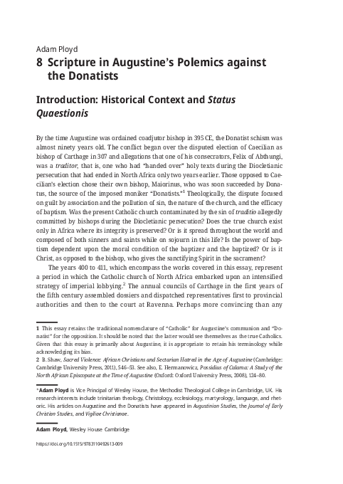 (PDF) Scripture in Augustine's Polemics against the Donatists