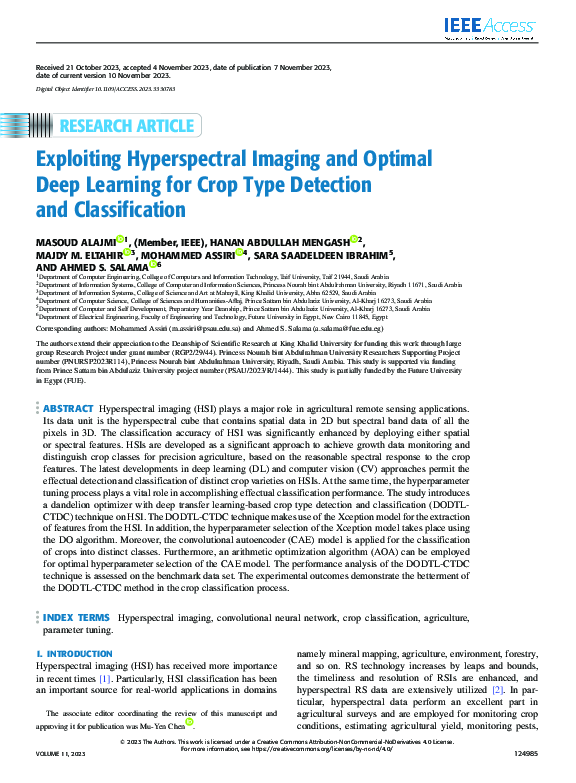 Pdf Exploiting Hyperspectral Imaging And Optimal Deep Learning For Crop Type Detection And