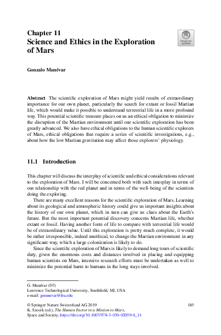 (PDF) Science and Ethics in the Exploration of Mars