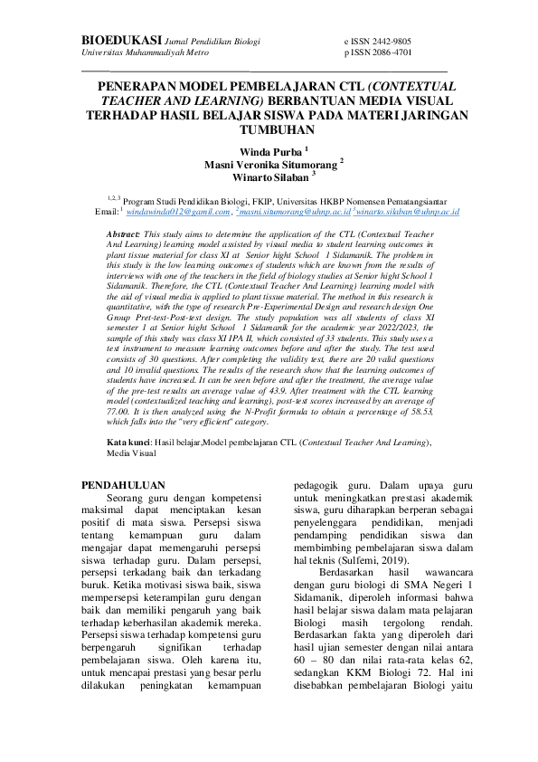 (PDF) Penerapan Model Pembelajaran CTL (Contextual Teacher and Learning) Berbantuan Media Visual ...