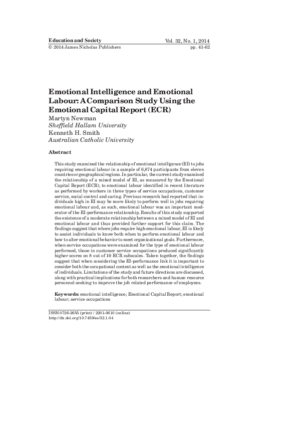 (PDF) Emotional Intelligence and Emotional Labour: A Comparison Study ...