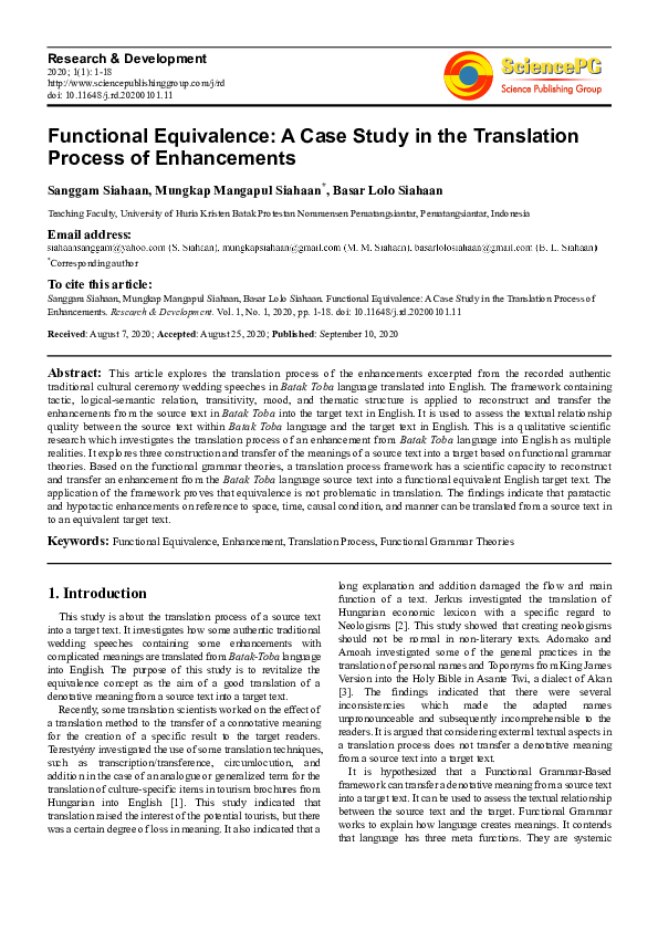 (PDF) Functional Equivalence: A Case Study in the Translation Process ...