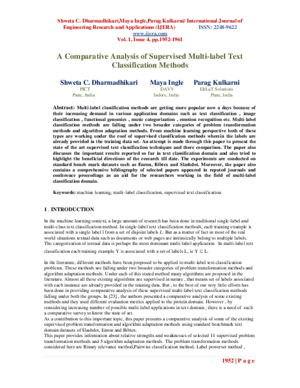 (PDF) A Comparative Analysis of Supervised Multi-label Text Classification Methods | Maya Ingle ...
