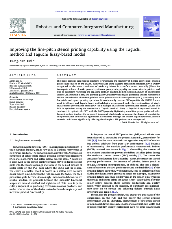(PDF) Improving the fine-pitch stencil printing capability using the Taguchi method and Taguchi ...