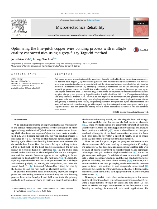 (PDF) Optimizing the fine-pitch copper wire bonding process with multiple quality ...
