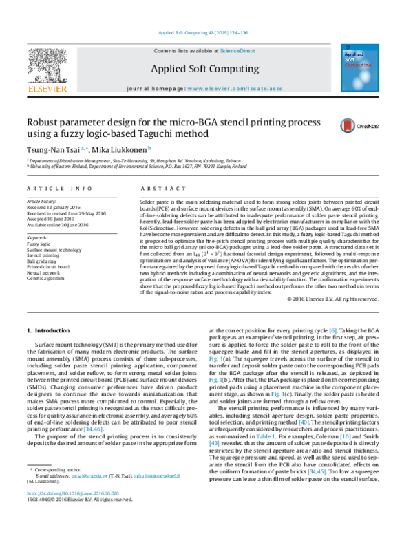 Pdf Robust Parameter Design For The Micro Bga Stencil Printing Process Using A Fuzzy Logic