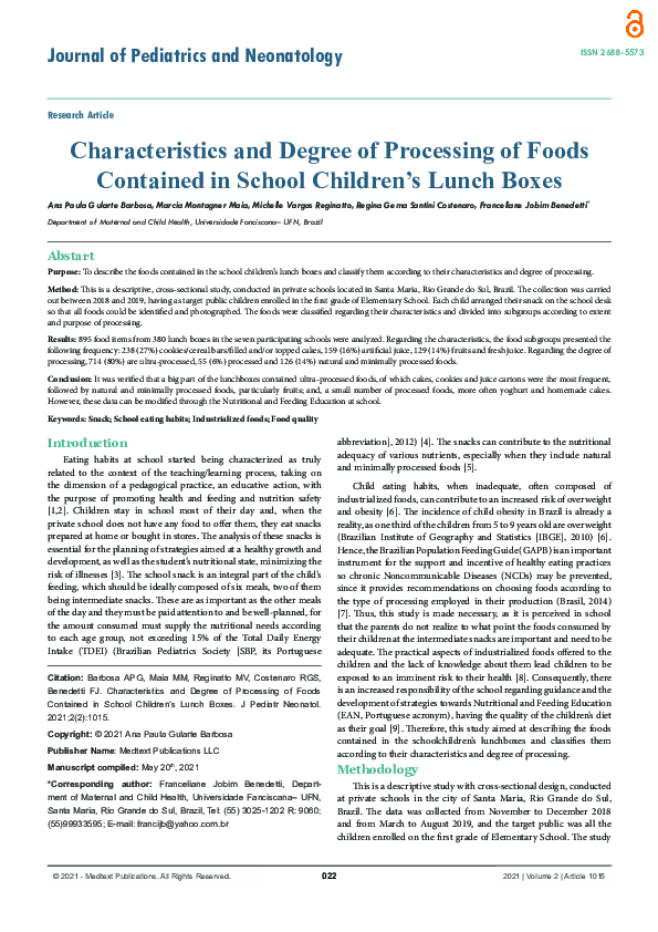 (PDF) Characteristics and Degree of Processing of Foods Contained in ...