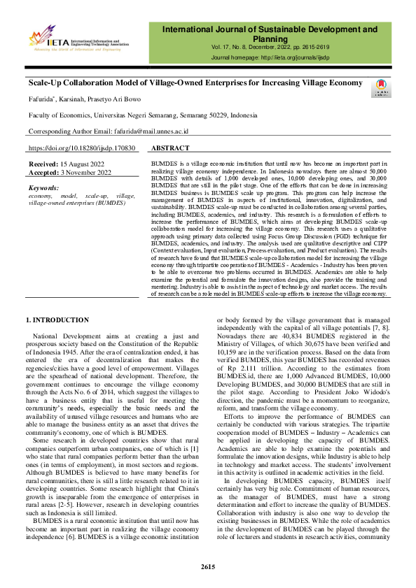 (PDF) Scale-Up Collaboration Model of Village-Owned Enterprises for Increasing Village Economy