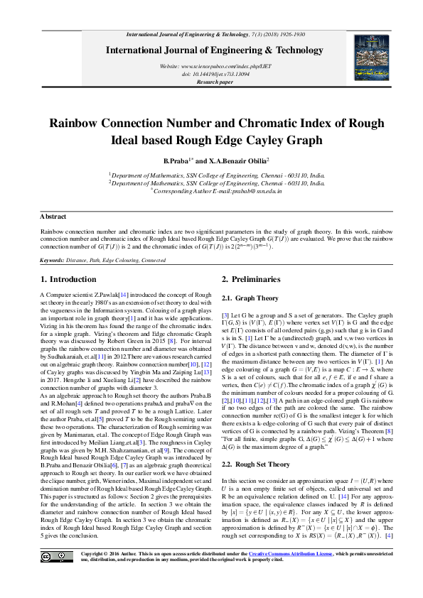 (PDF) Rainbow Connection Number and Chromatic Index of Rough Ideal based Rough Edge Cayley Graph