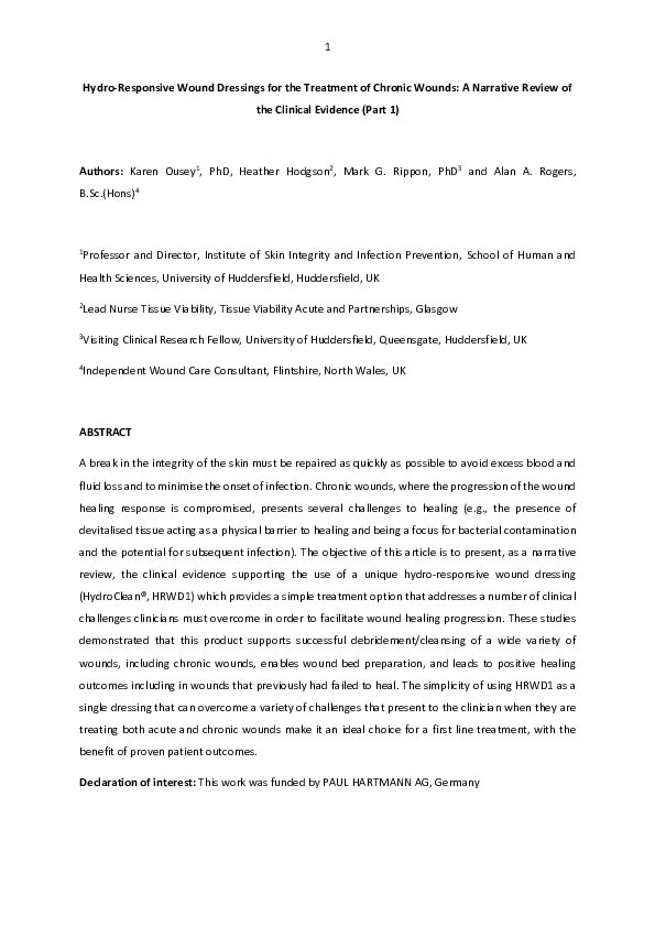 (PDF) Hydro-responsive wound dressings for treating hard-to-heal wounds ...