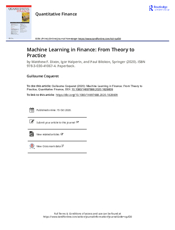 (PDF) Machine Learning in Finance: From Theory to Practice