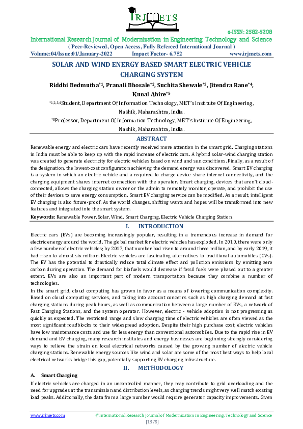 (PDF) SOLAR AND WIND ENERGY BASED SMART ELECTRIC VEHICLE CHARGING SYSTEM