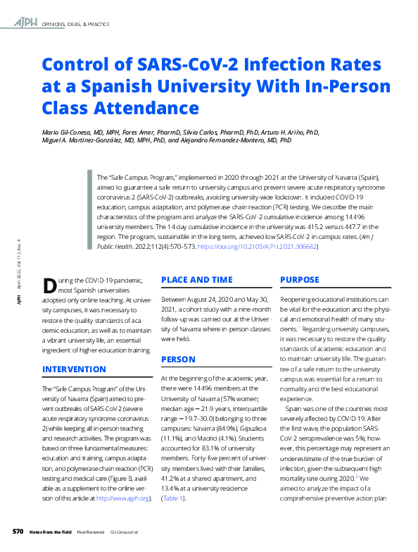 (PDF) Control of SARS-CoV-2 Infection Rates at a Spanish University ...