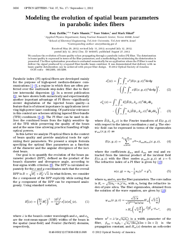 (PDF) Modeling the evolution of spatial beam parameters in parabolic ...