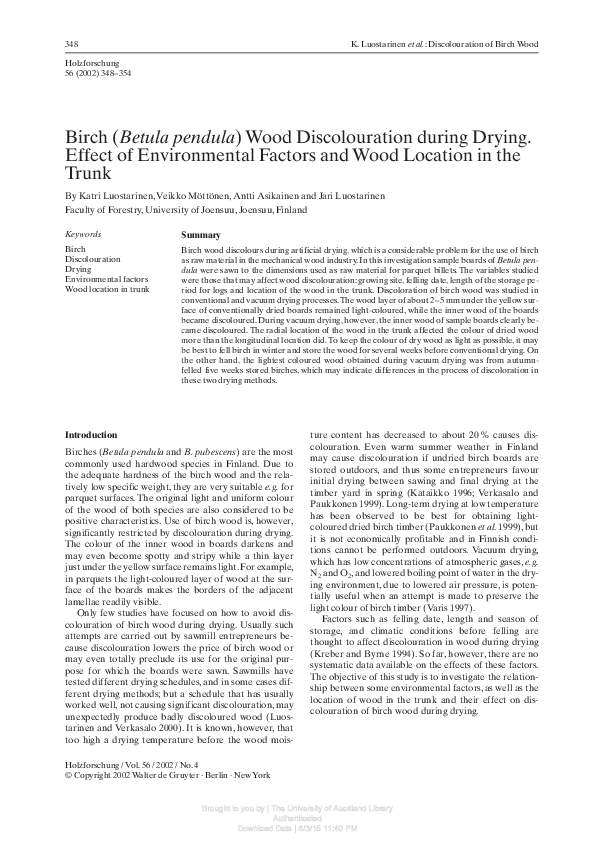 (PDF) Birch (Betula pendula) Wood Discolouration during Drying. Effect ...