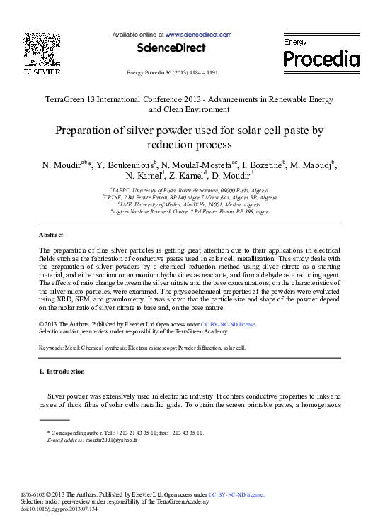 (PDF) Preparation of Silver Powder used for Solar Cell Paste by ...
