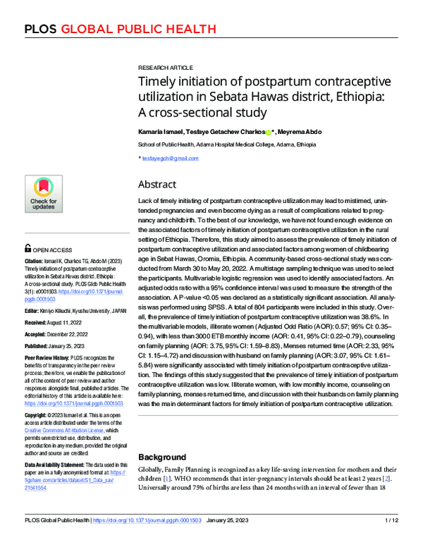 (PDF) Timely initiation of postpartum contraceptive utilization in ...