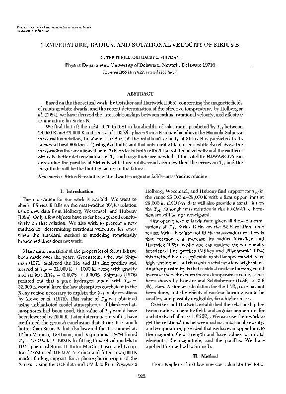 (PDF) Temperature, radius, and rotational velocity of Sirius B