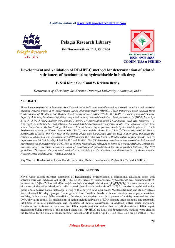 (PDF) Development and validation of RP-HPLC method for determination of related substances of ...