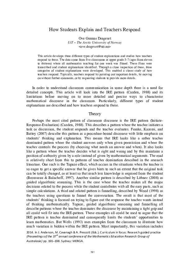 (PDF) How Students Explain and Teachers Respond
