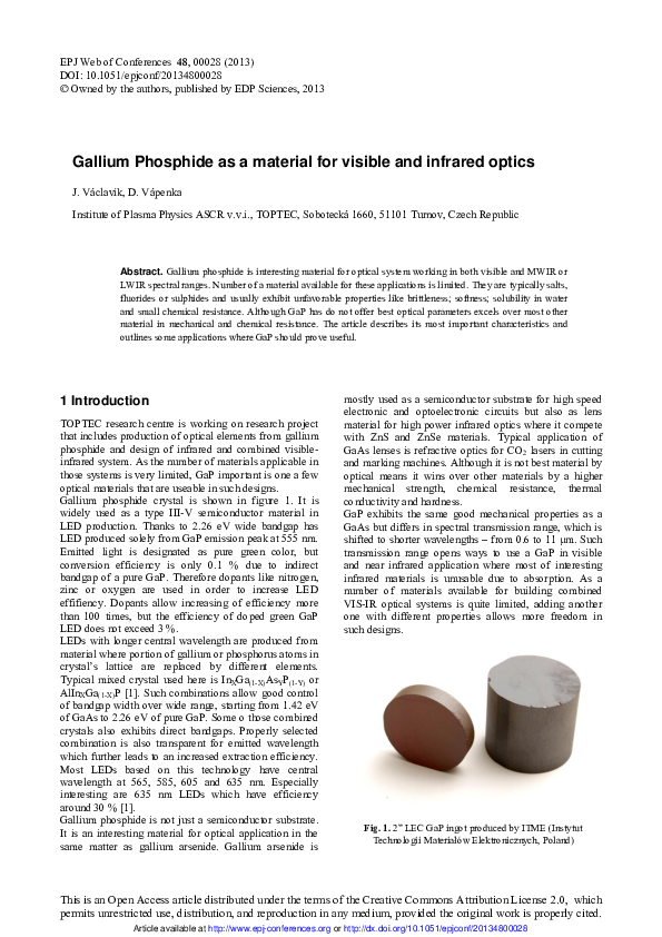 (PDF) Gallium Phosphide as a material for visible and infrared optics