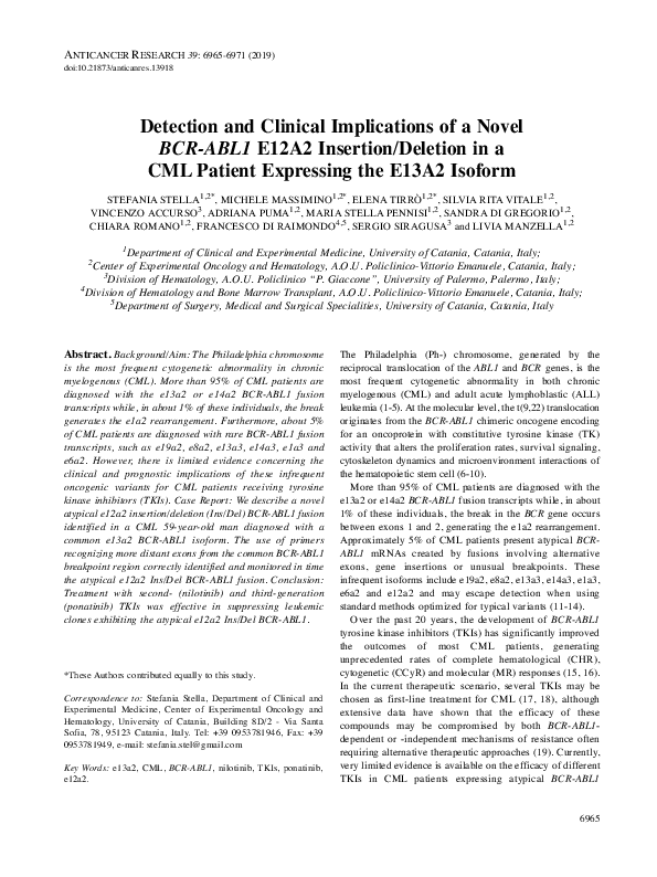 (PDF) Detection and Clinical Implications of a Novel BCR-ABL1 E12A2 ...