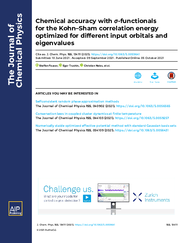 Pdf Chemical Accuracy With σ Functionals For The Kohn Sham