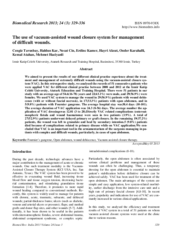 (PDF) The use of vacuum-assisted wound closure system for managementof ...