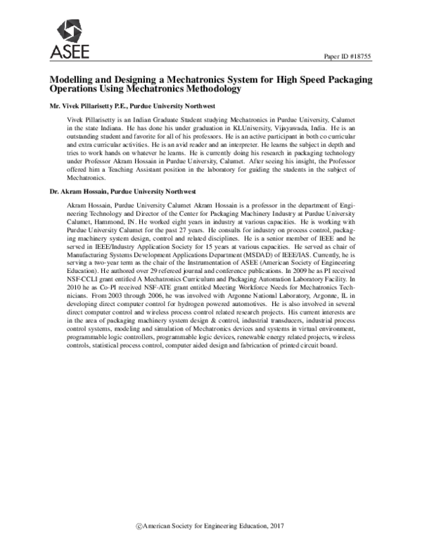 Pdf Modelling And Designing A Mechatronics System For High Speed Packaging Operations Using