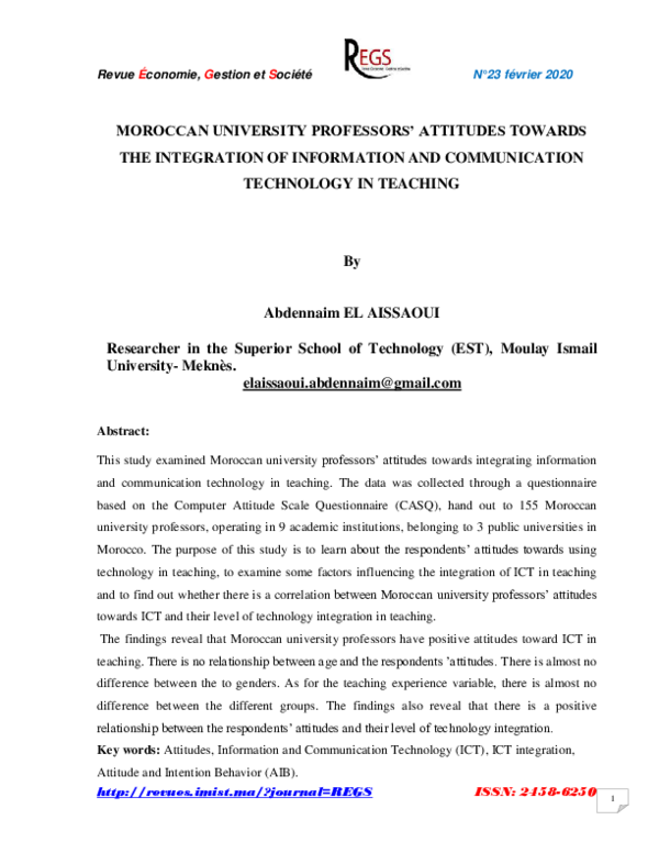 (PDF) Moroccan University Professors’ Attitudes Towards the Integration ...