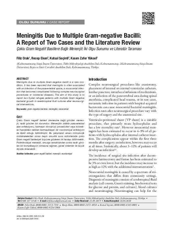 (PDF) Meningitis Due to Multiple Gram-negative Bacilli: A Report of Two Cases and the Literature ...