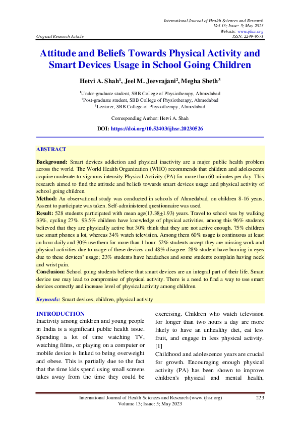 (PDF) Attitude and Beliefs Towards Physical Activity and Smart Devices ...