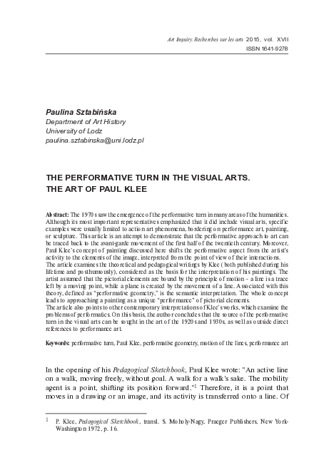 (PDF) The performative turn in the visual arts. The art of Paul Klee