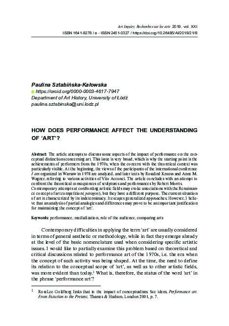 (PDF) How Does Performance Affect the Understanding of ‘Art’?