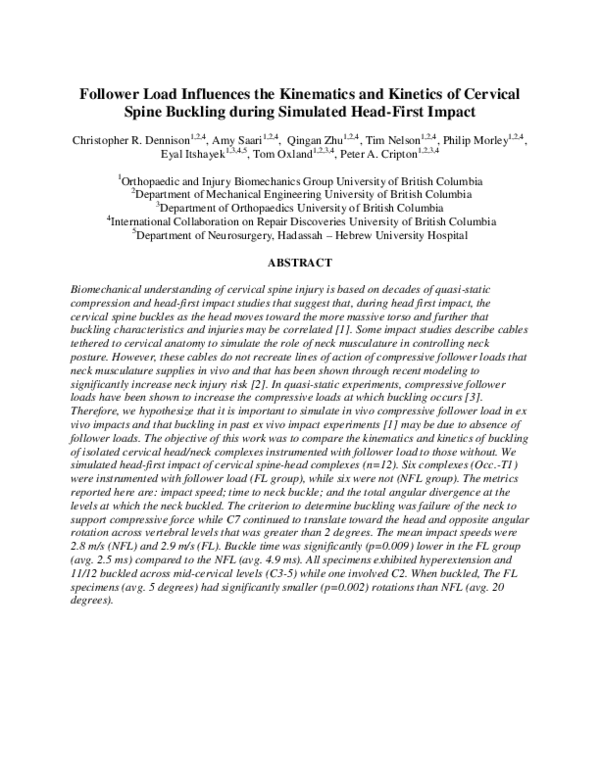 (PDF) Follower load influences the kinematics and kinetics of cervical ...