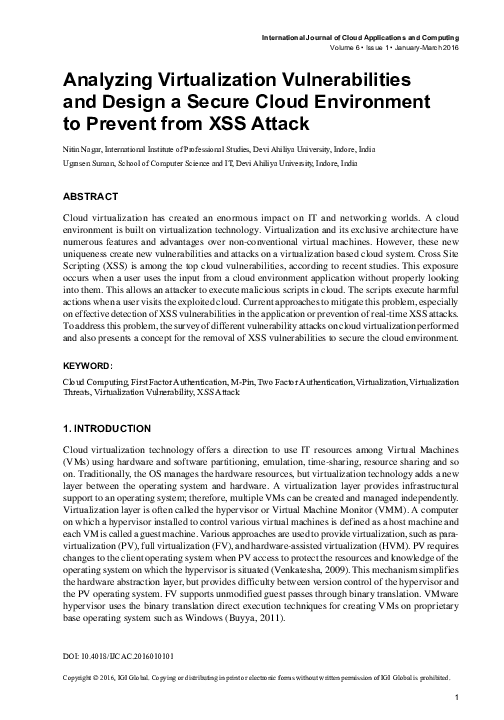 (PDF) Analyzing Virtualization Vulnerabilities and Design a Secure Cloud Environment to Prevent ...