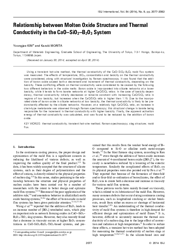 (PDF) Relationship between Molten Oxide Structure and Thermal ...