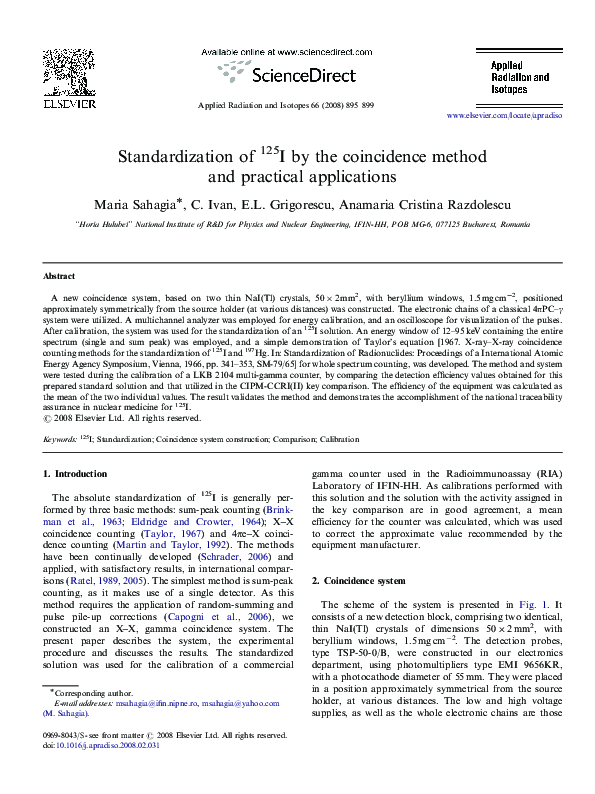 (PDF) Standardization of 125I by the coincidence method and practical ...