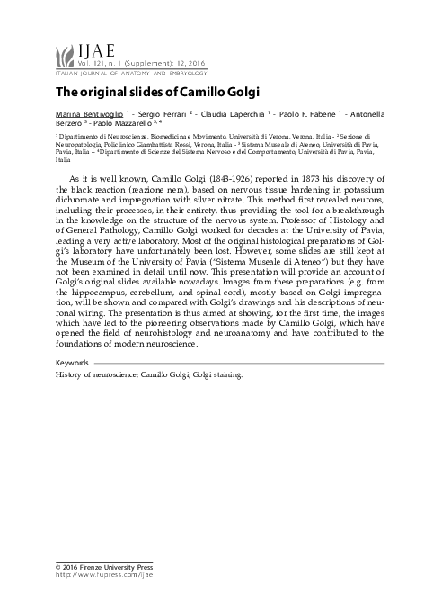 (PDF) Examining Camillo Golgi's Original Slides