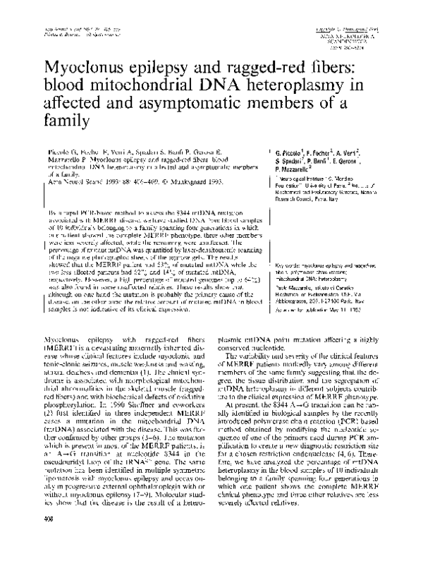 (PDF) Myoclonus epilepsy and ragged-red fibers: blood mitochondrial DNA heteroplasmy in affected ...