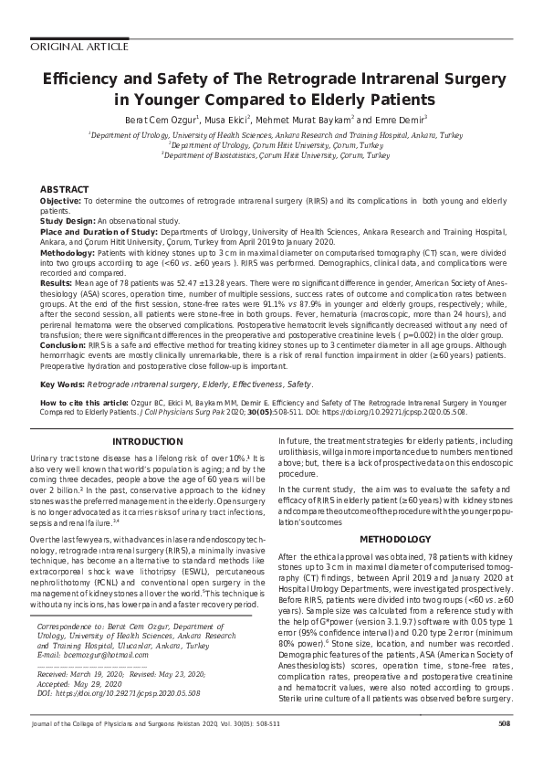 (PDF) Efficiency and Safety of The Retrograde Intrarenal Surgery in ...