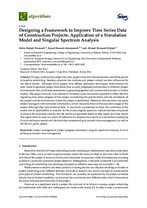 (PDF) Designing a Framework to Improve Time Series Data of Construction Projects: Application of ...