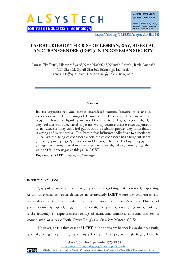 (PDF) Case Studies of the Rise of Lesbian, Gay, Bisexual, and Transgender (LGBT) in Indonesian ...
